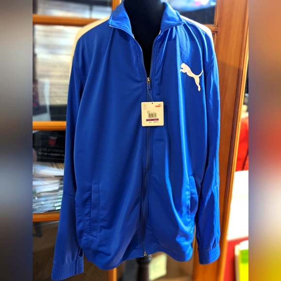 Puma | Jackets & Coats | Nwt Puma Zip Up Sports Jacket Blue White ...